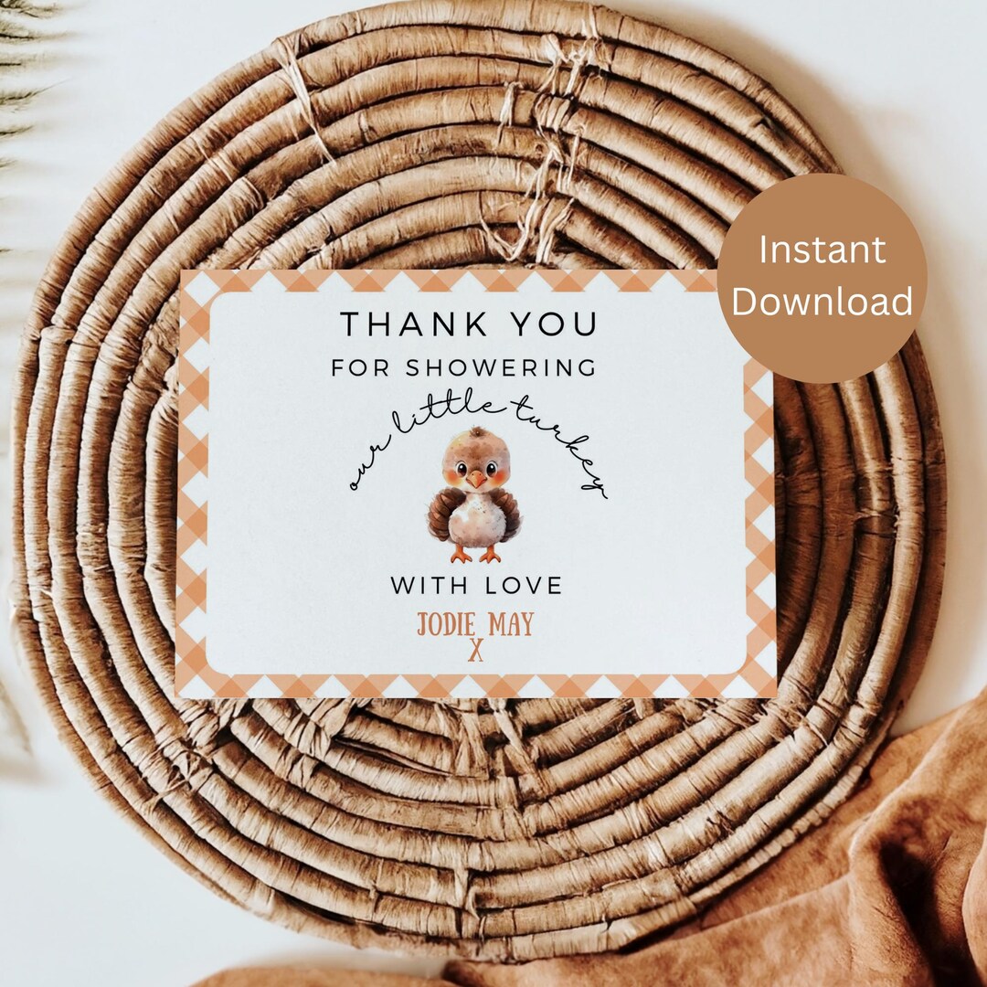 A Little Turkey Baby Shower Thank You Card, Thanksgiving Baby Shower ...
