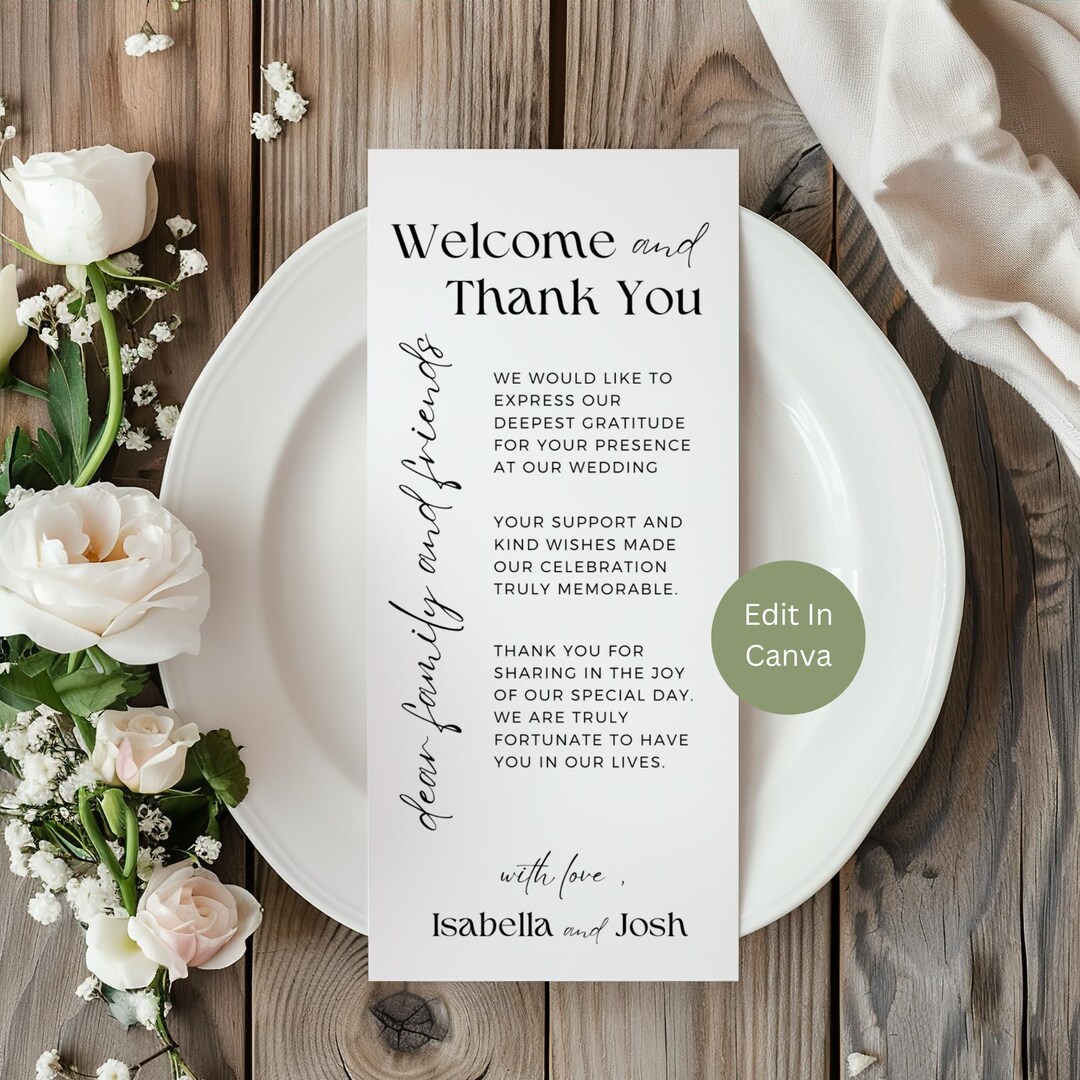 Minimal Table Thank You Card, Customizable Place Card Thank You ...