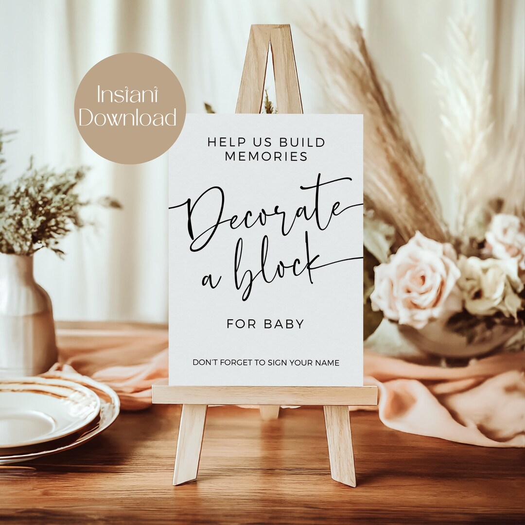 Decorate A Block for the Baby Printable Baby Shower Sign, Baby Shower ...