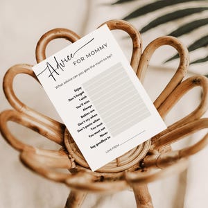 Advice for Mommy to Be Baby Shower Game, Minimal Baby Shower Game ...