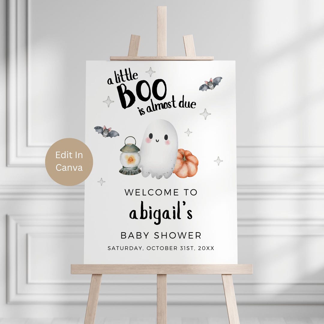 A Little Boo is Due Baby Shower Welcome Sign, Halloween Baby Shower ...