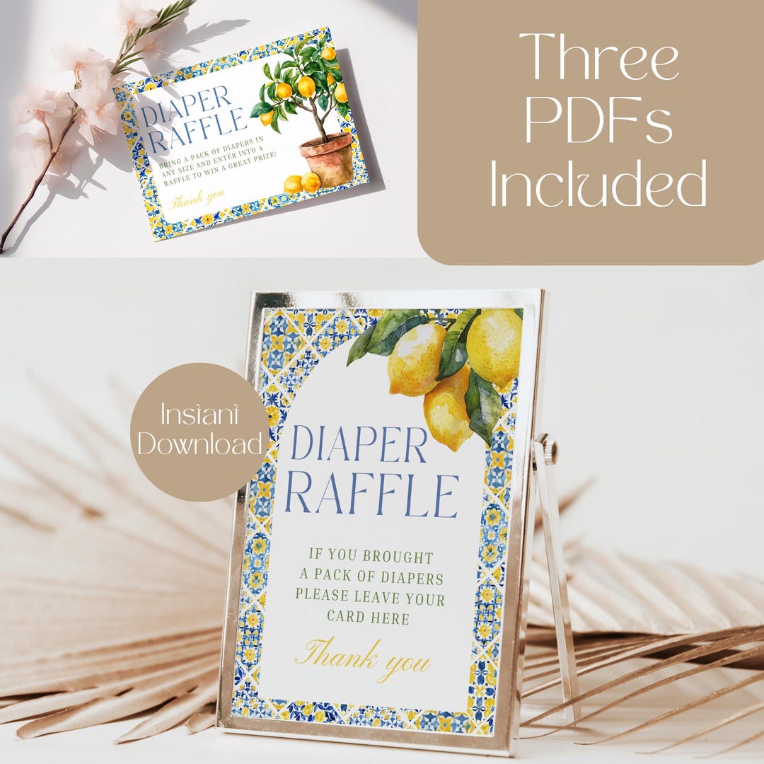 Mediterranean Tile Baby Shower Diaper Raffle Sign and Raffle Ticket ...