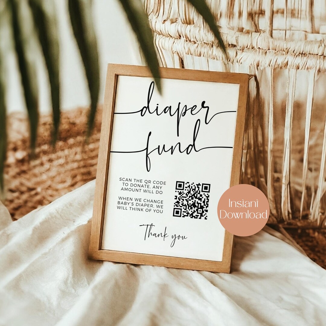 Diaper Fund Sign, Customizable QR Code Baby Shower Template, Editable ...
