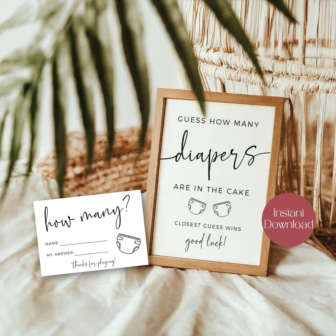 Minimal Baby Shower Diaper Cake Game, Guess How Many Diapers, Printable ...