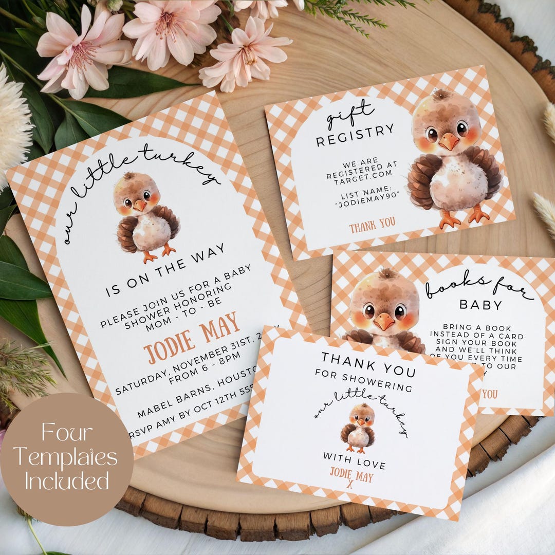 A Little Turkey Baby Shower Invitation Bundle, Thanksgiving Baby Shower ...