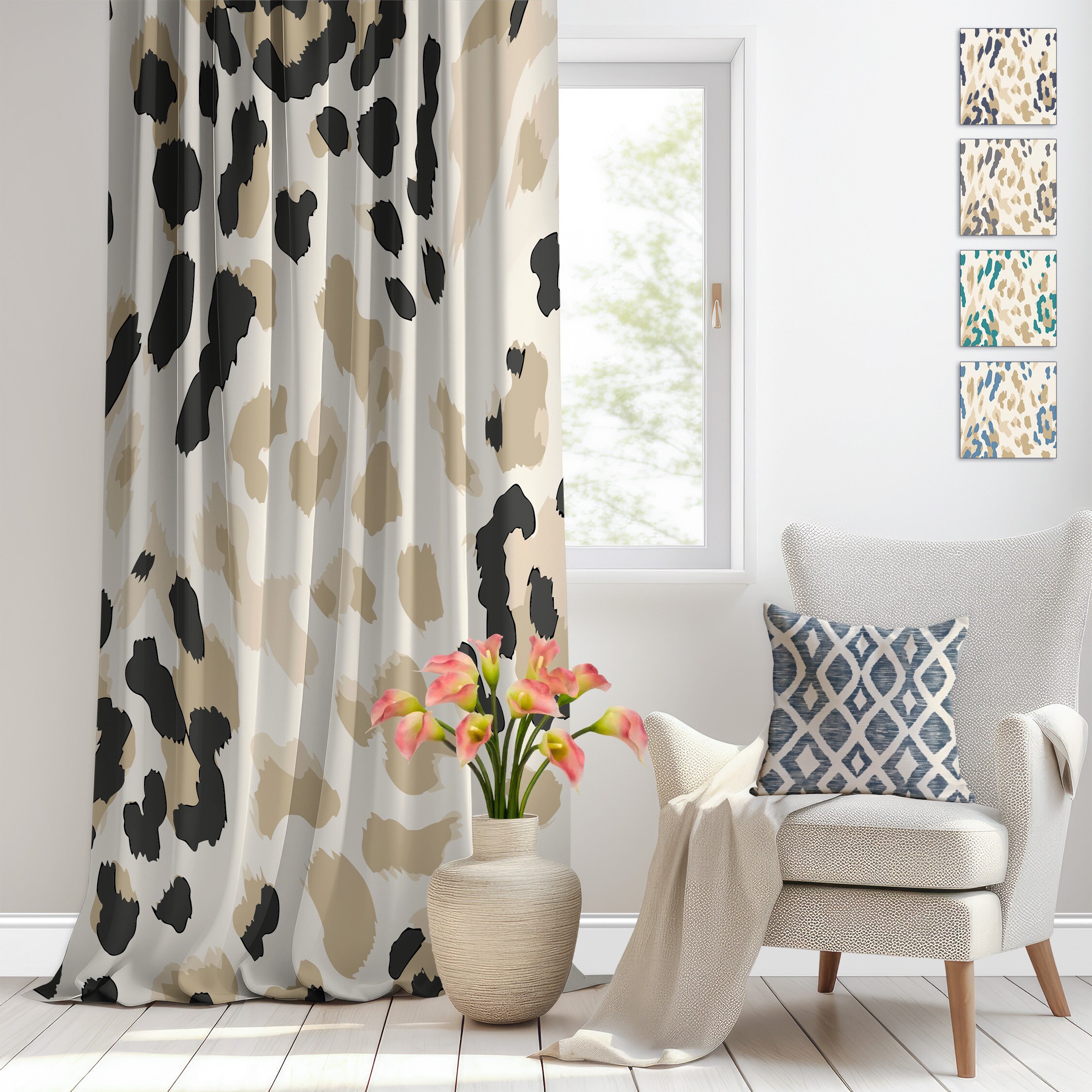 Cute Leopard Print Curtain Custom Window Treatment Navy Teal - Etsy