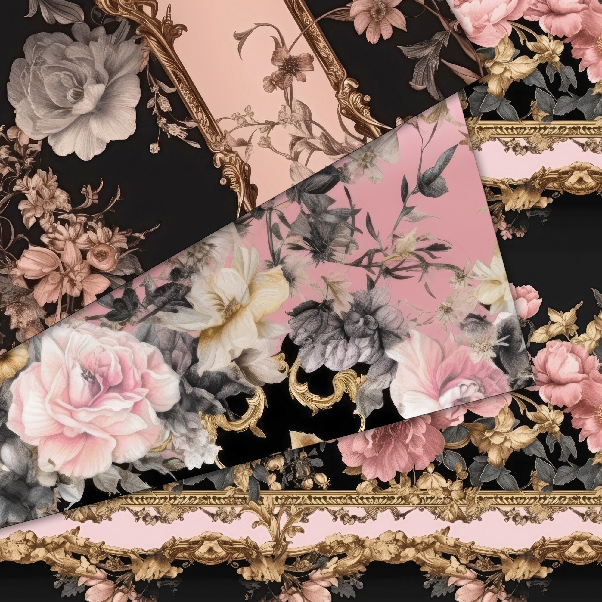 Ornate Pink Shabby Chic Wallpaper Digital Paper Pattern Seamless ...