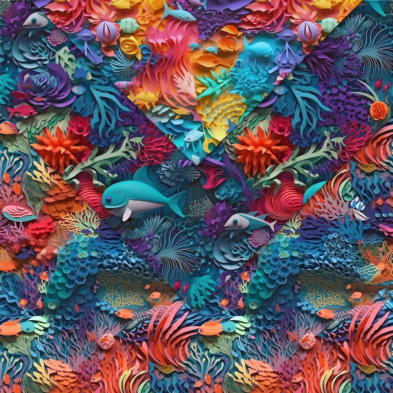 Layered Paper Aquatic Life Digital Paper Pattern Seamless - Etsy