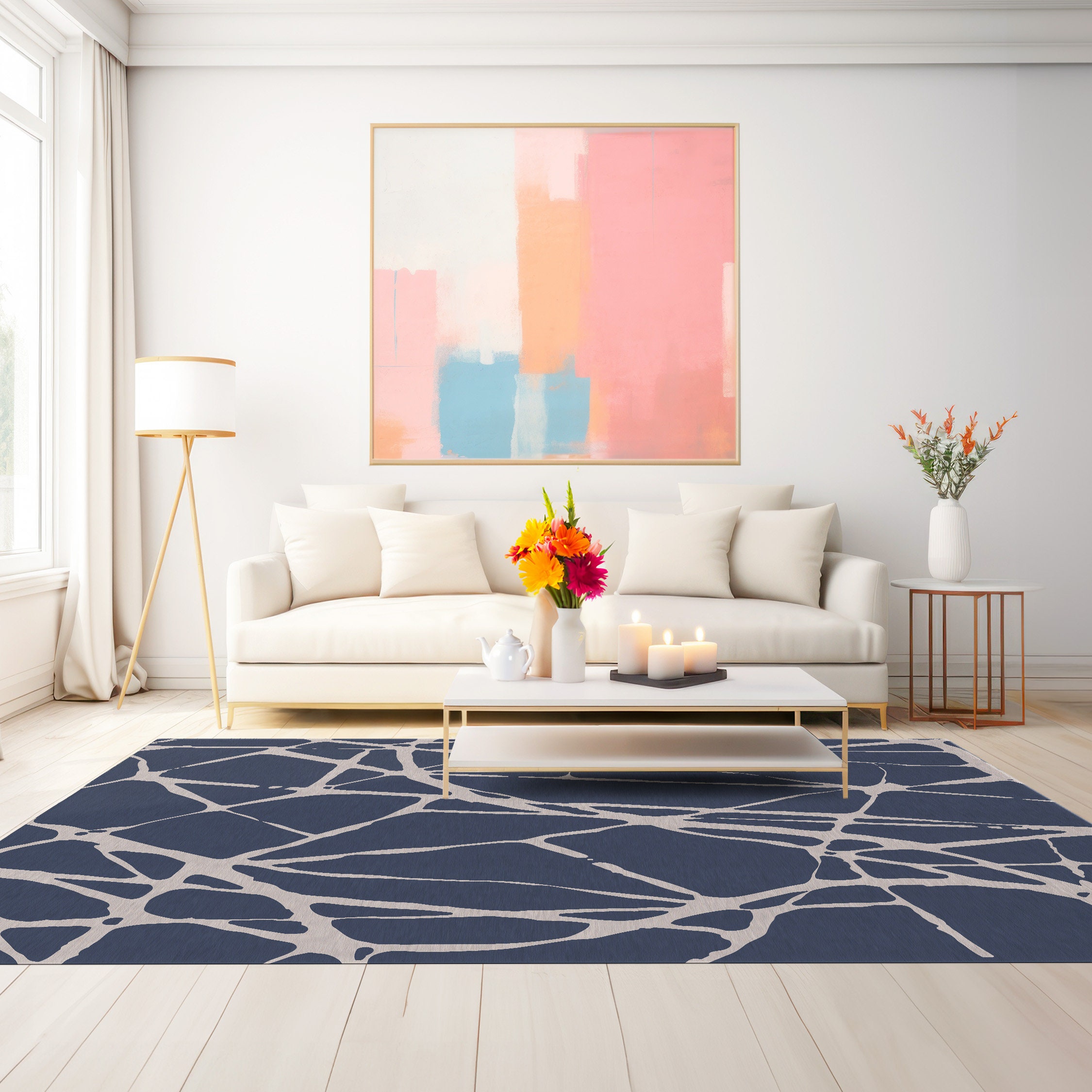 Navy Blue and Beige Area Rug Designer Area Rug Contemporary - Etsy