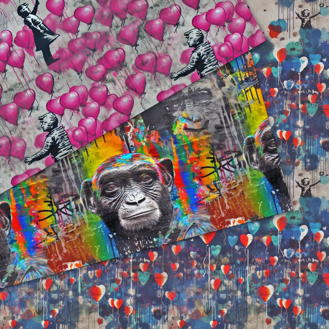 Banksy Street Art Digital Paper Pattern, Seamless Colorful Banksy ...
