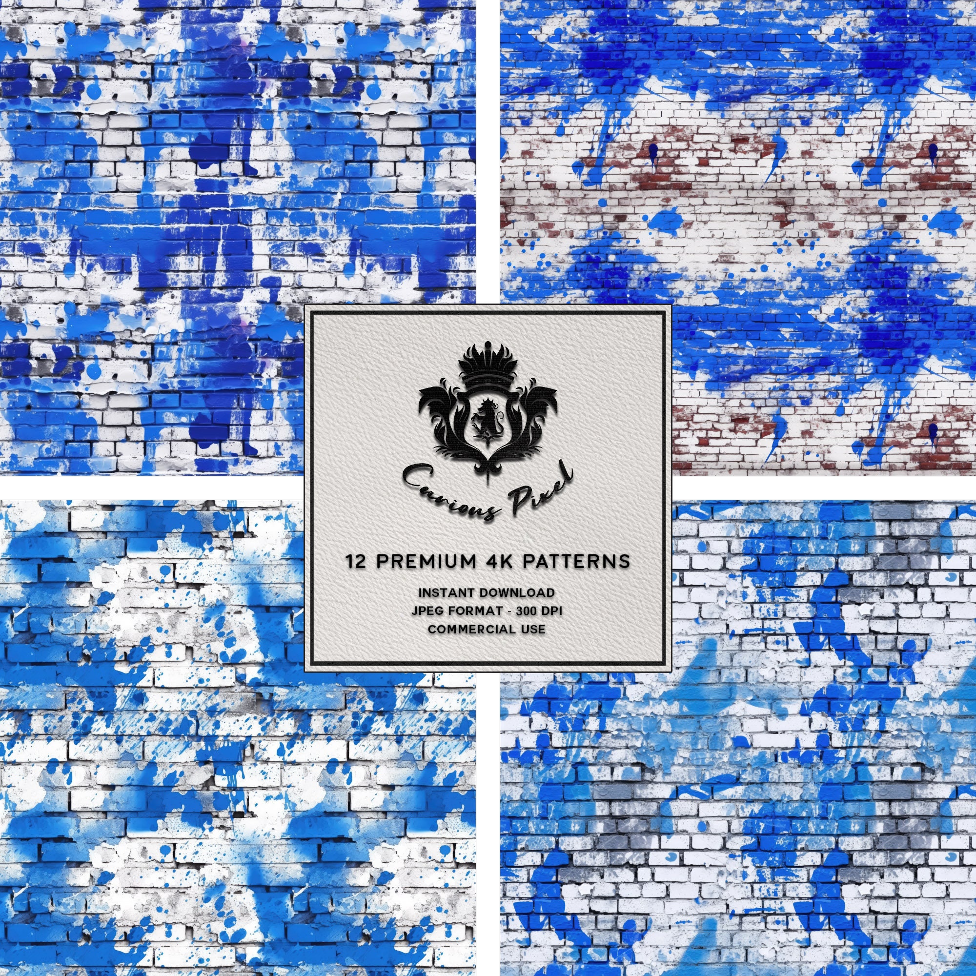 Royal Blue Graffiti Brick Digital Paper Seamless Texture Pattern Grunge ...