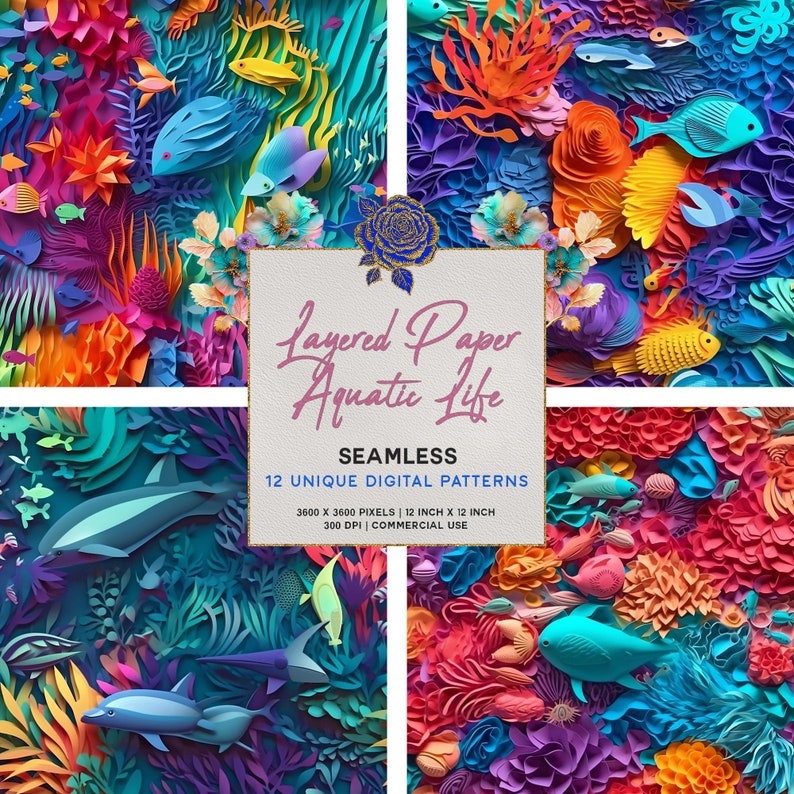 Layered Paper Aquatic Life Digital Paper Pattern Seamless - Etsy