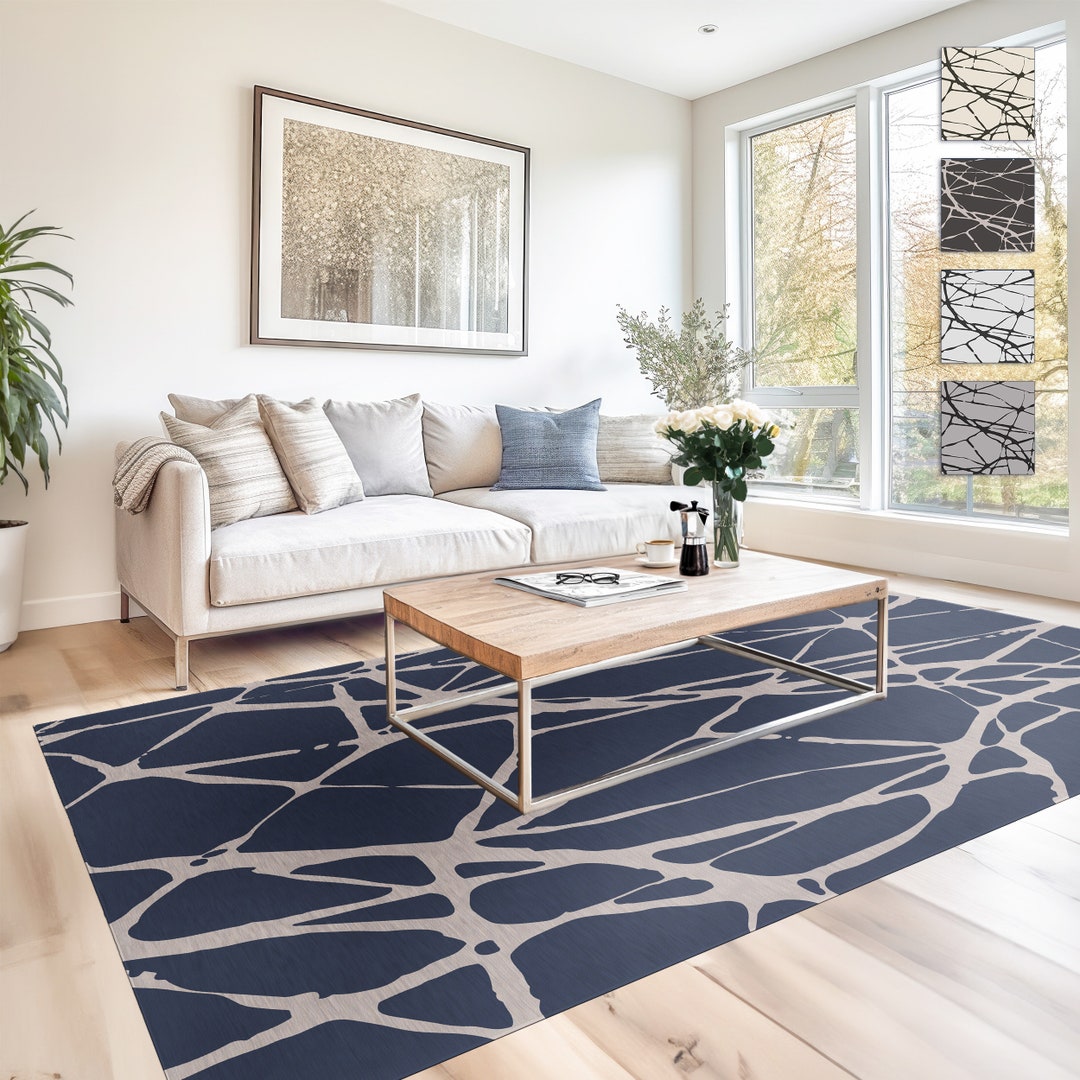 Navy Blue and Beige Area Rug Designer Area Rug Contemporary Abstract ...