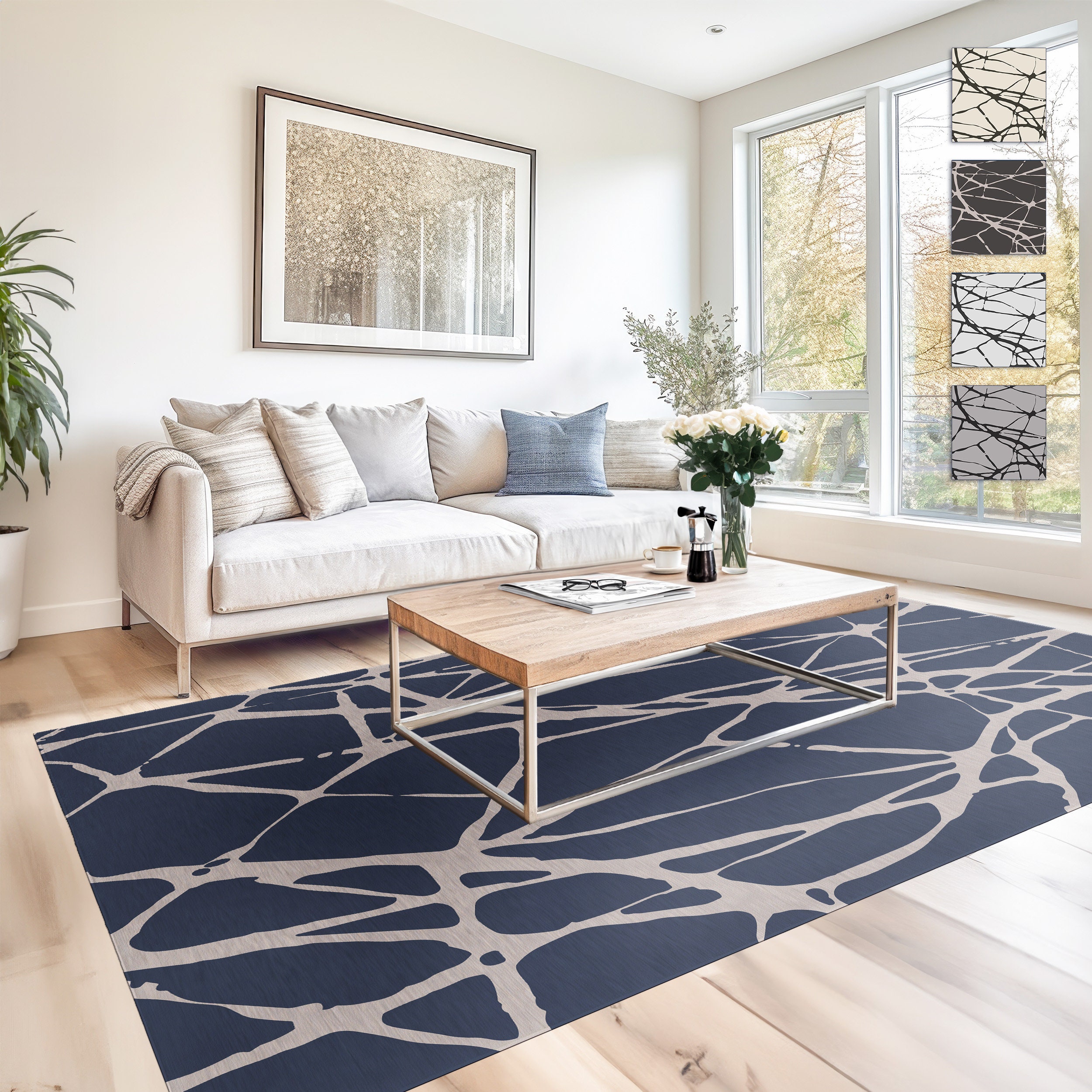 Navy Blue and Beige Area Rug Designer Area Rug Contemporary - Etsy