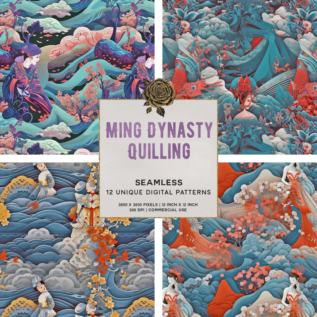 Ming Dynasty Paper Quillings Digital Paper Pattern, Seamless Colorful ...