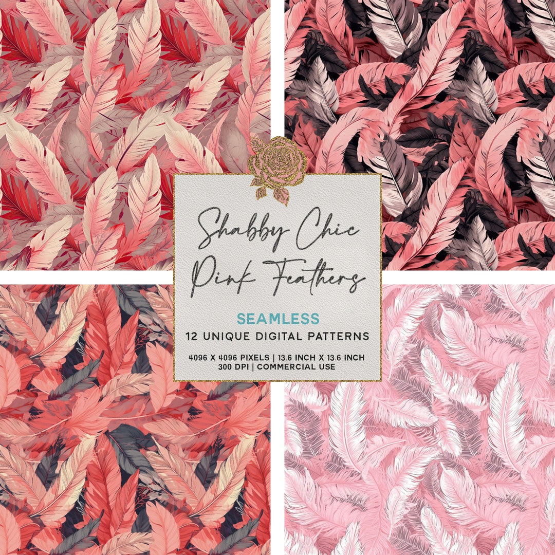 Shabby Chic Pink Feathers Digital Paper Pattern Seamless Pink - Etsy