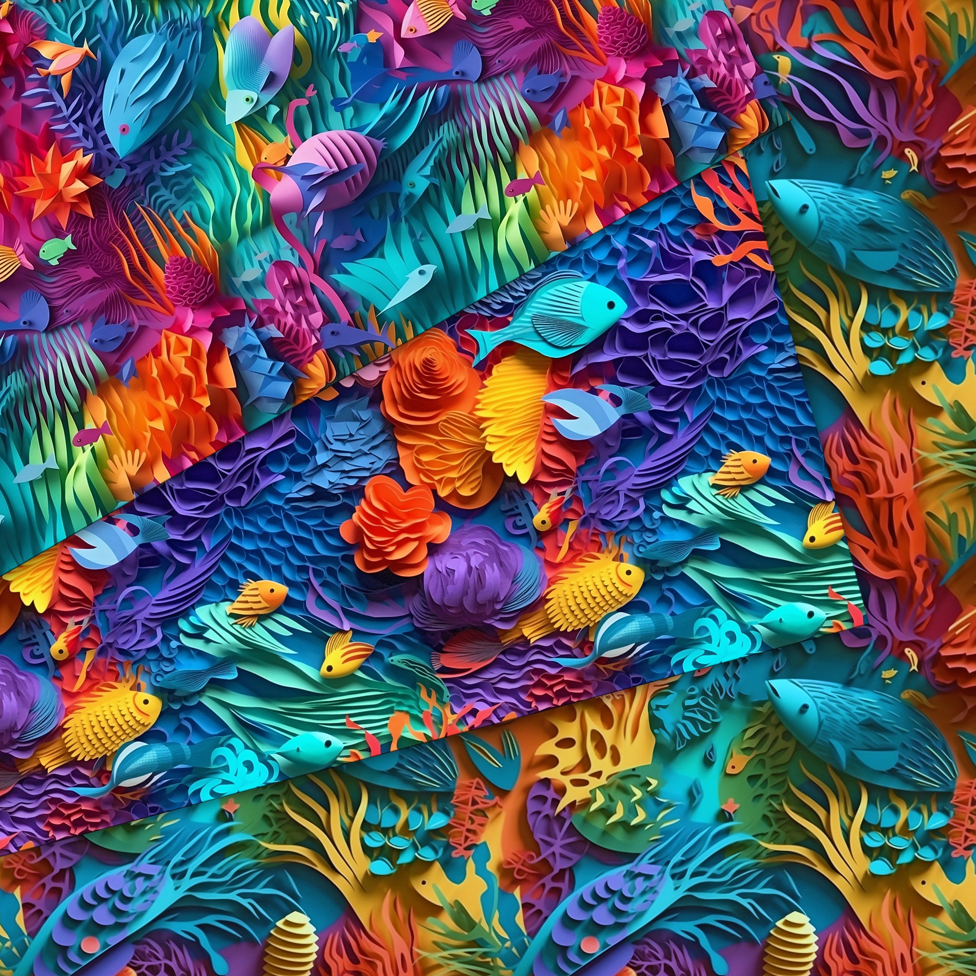 Layered Paper Aquatic Life Digital Paper Pattern Seamless - Etsy