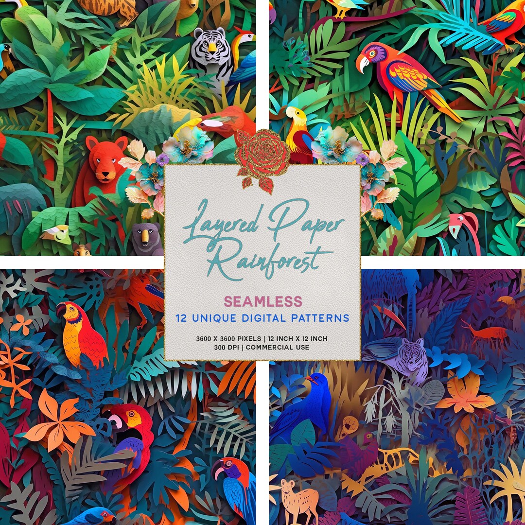 Layered Paper Amazon Rainforest Digital Paper Pattern Seamless Layered ...