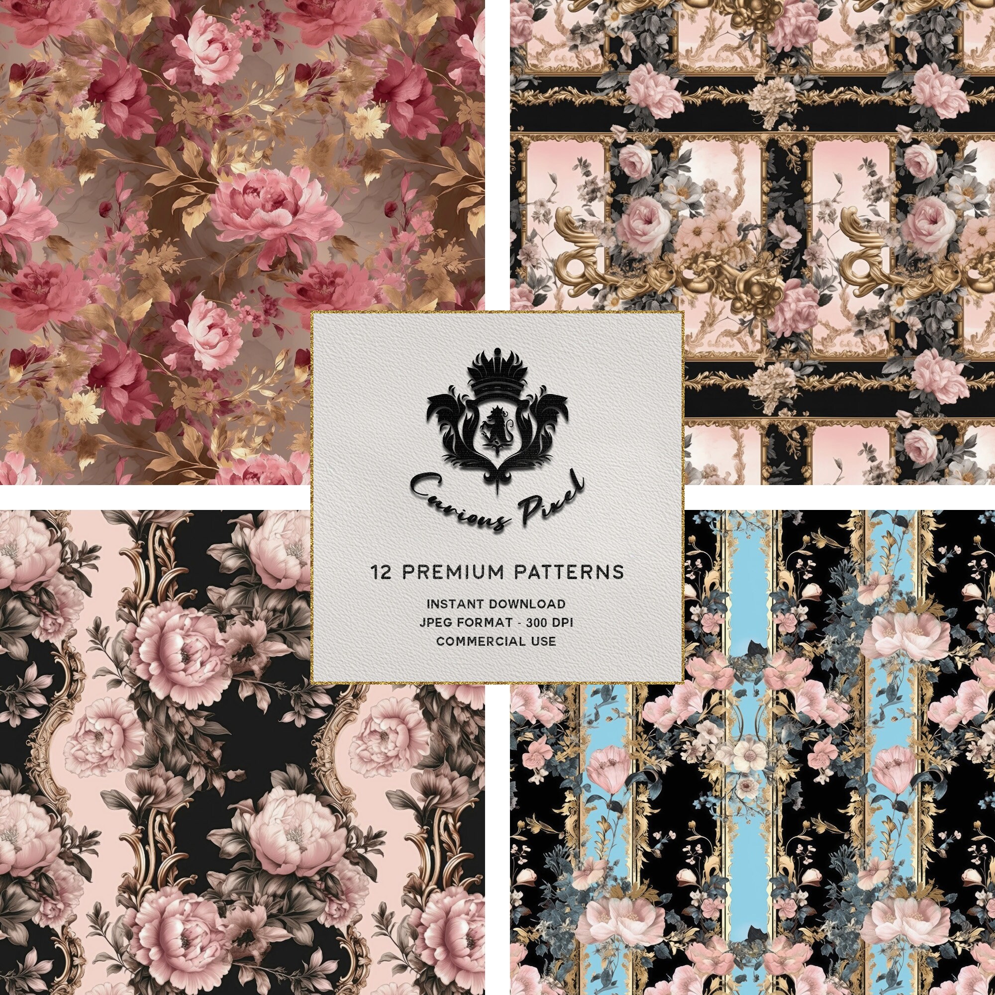 Ornate Pink Shabby Chic Wallpaper Digital Paper Pattern Seamless ...