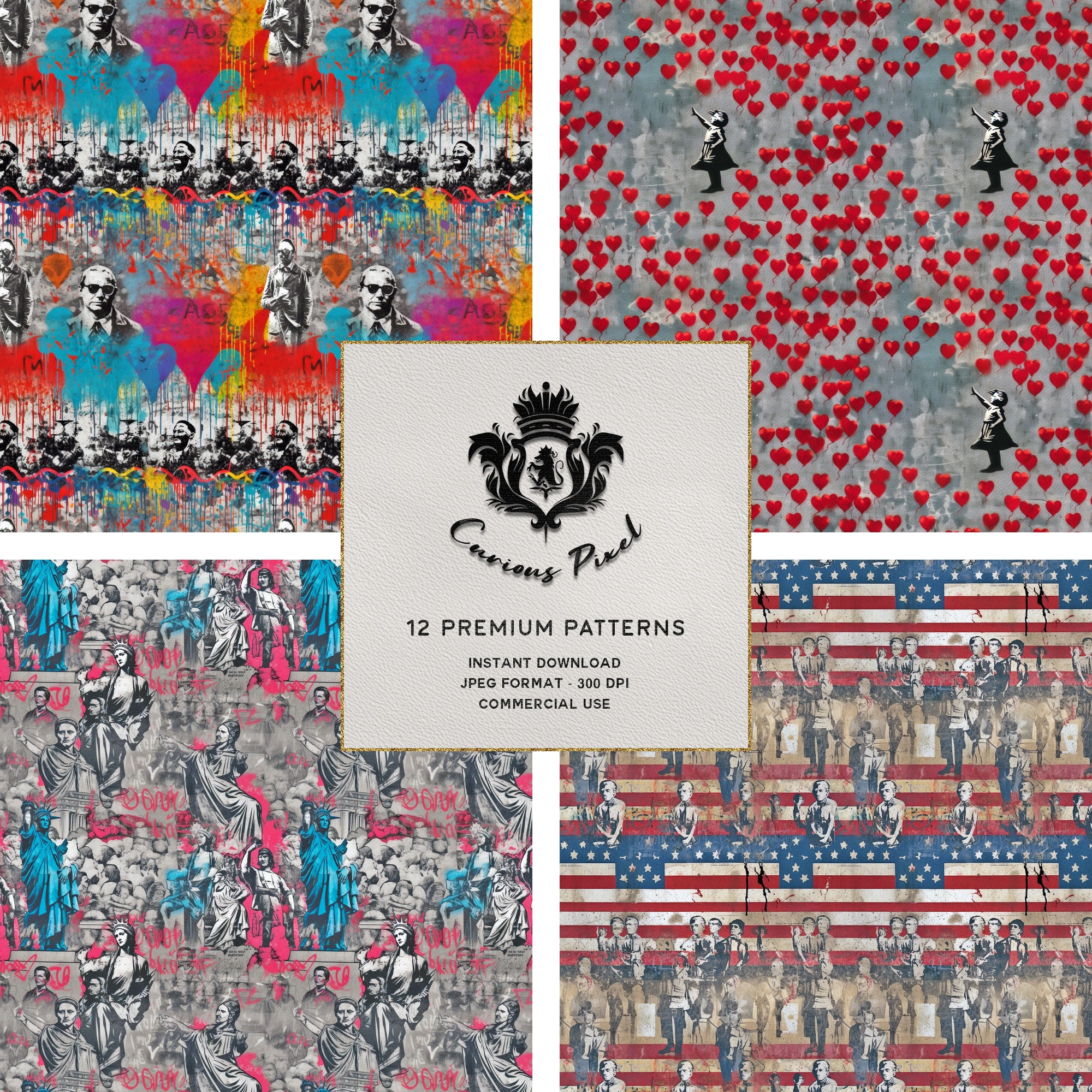 Banksy Street Art Digital Paper Pattern, Seamless Colorful Banksy ...