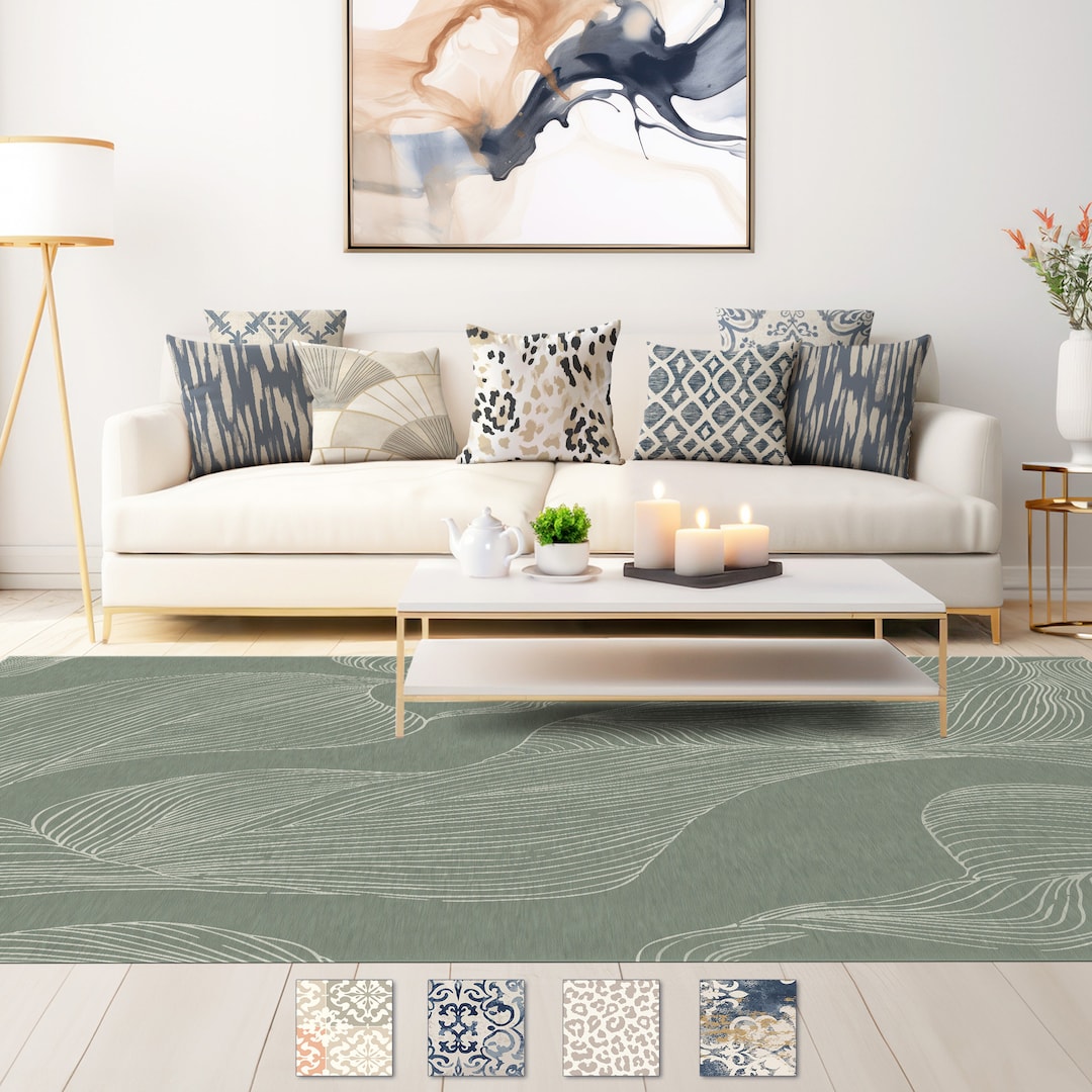 Sage Area Rug for Living Room Cream Geometric Boho Carpet Modern ...