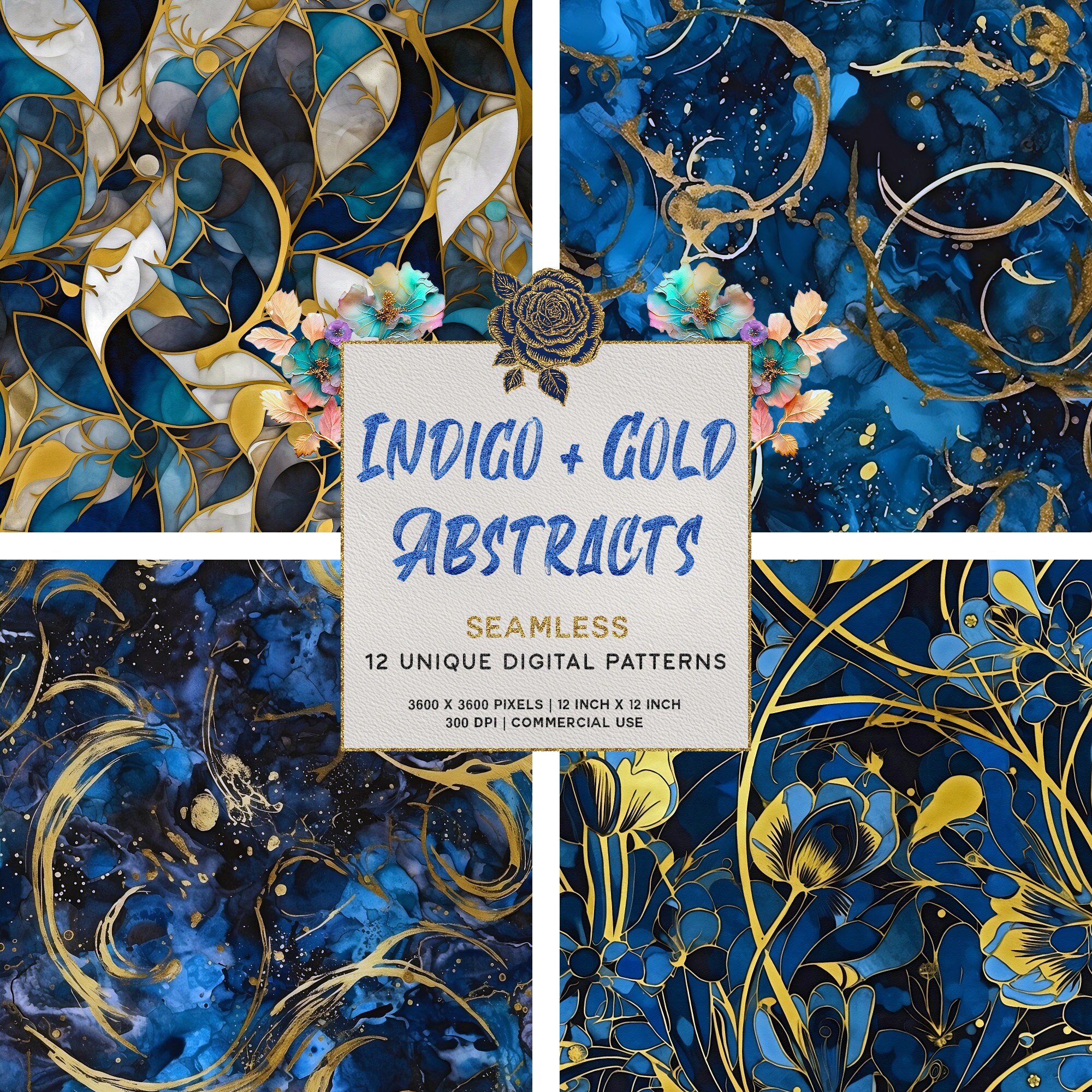 Indigo Gold Abstracts Digital Paper Pattern Seamless - Etsy