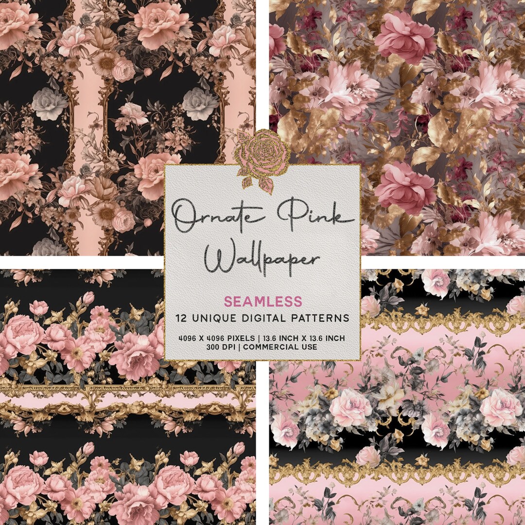 Ornate Pink Shabby Chic Wallpaper Digital Paper Pattern Seamless ...