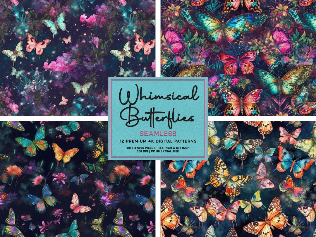 Watercolor Butterflies Digital Paper Seamless Texture Pattern Printable ...