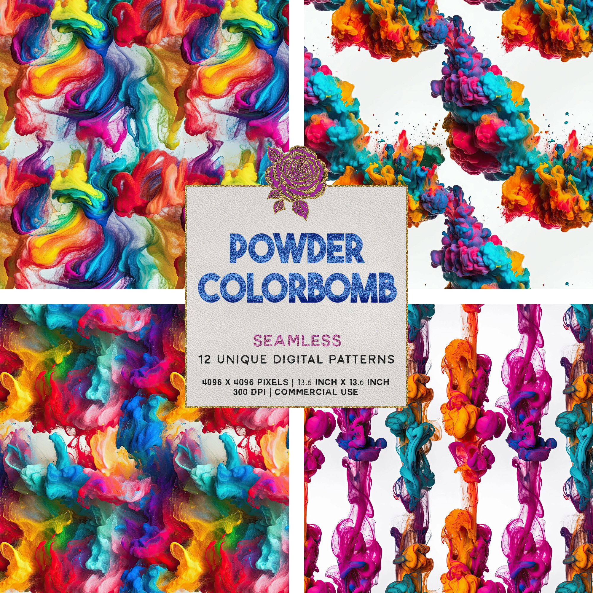 Powder Colorbomb Digital Paper Pattern, Seamless Vivid Bright Colorful ...