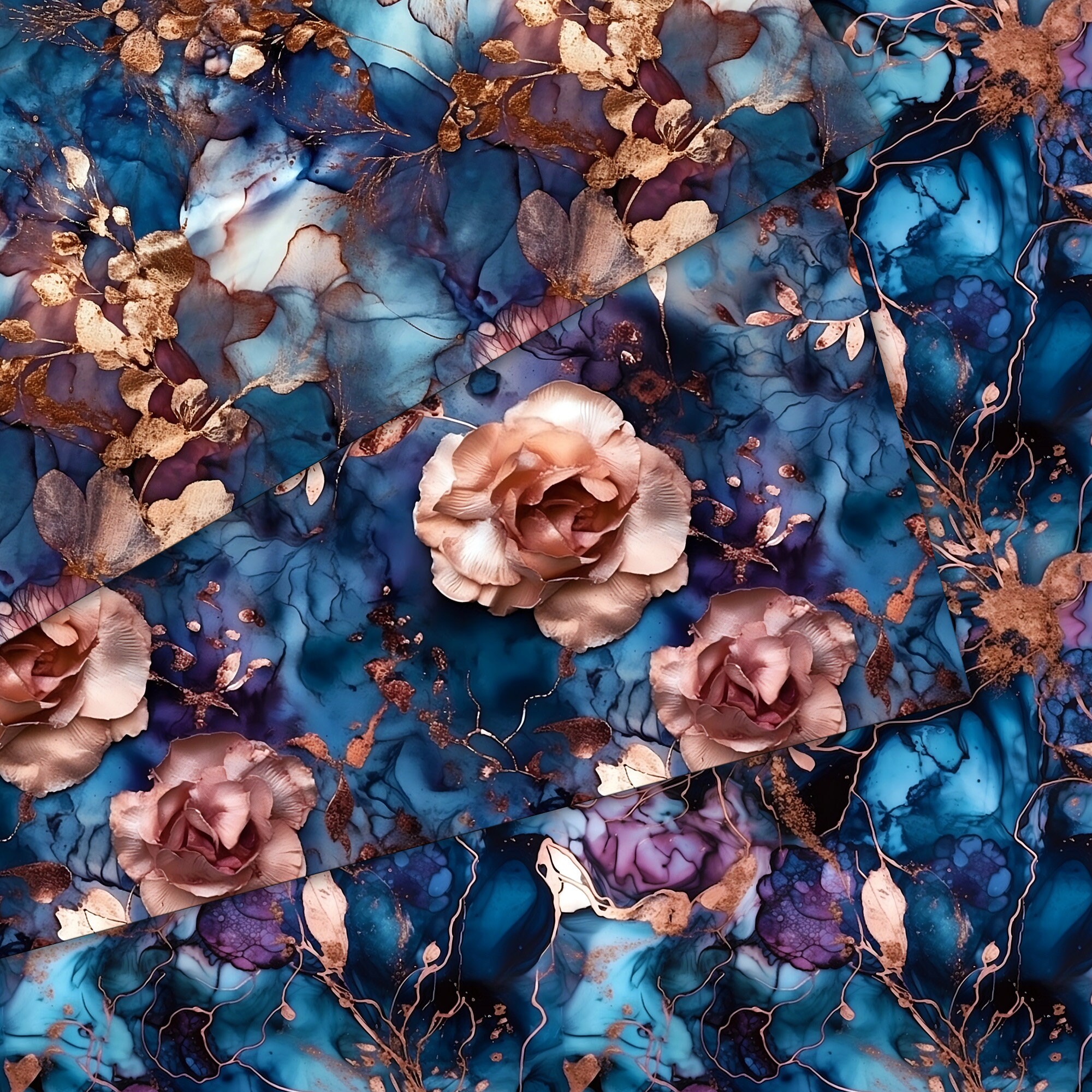 Blue Rose Gold Alcohol Ink Seamless Texture Pattern Digital Paper ...