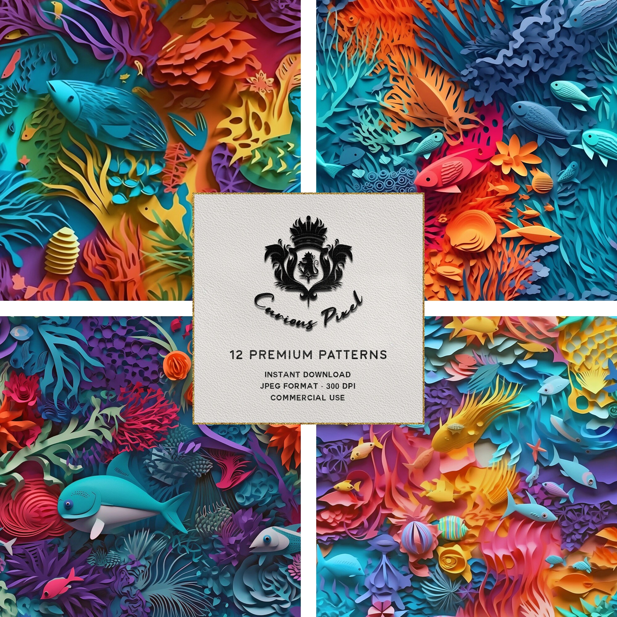 Layered Paper Aquatic Life Digital Paper Pattern Seamless - Etsy