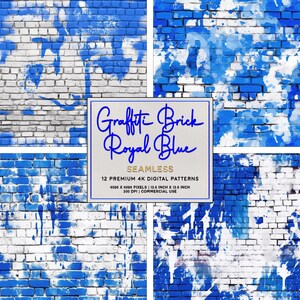 Royal Blue Graffiti Brick Digital Paper Seamless Texture Pattern Grunge ...