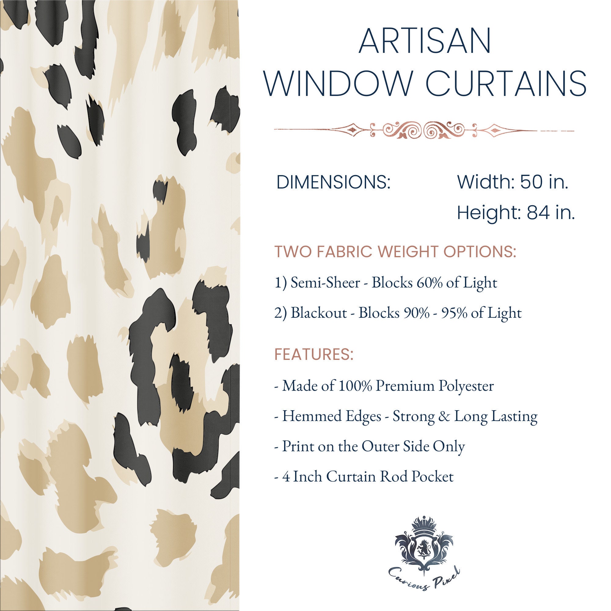 Cute Leopard Print Curtain Custom Window Treatment Navy Teal - Etsy