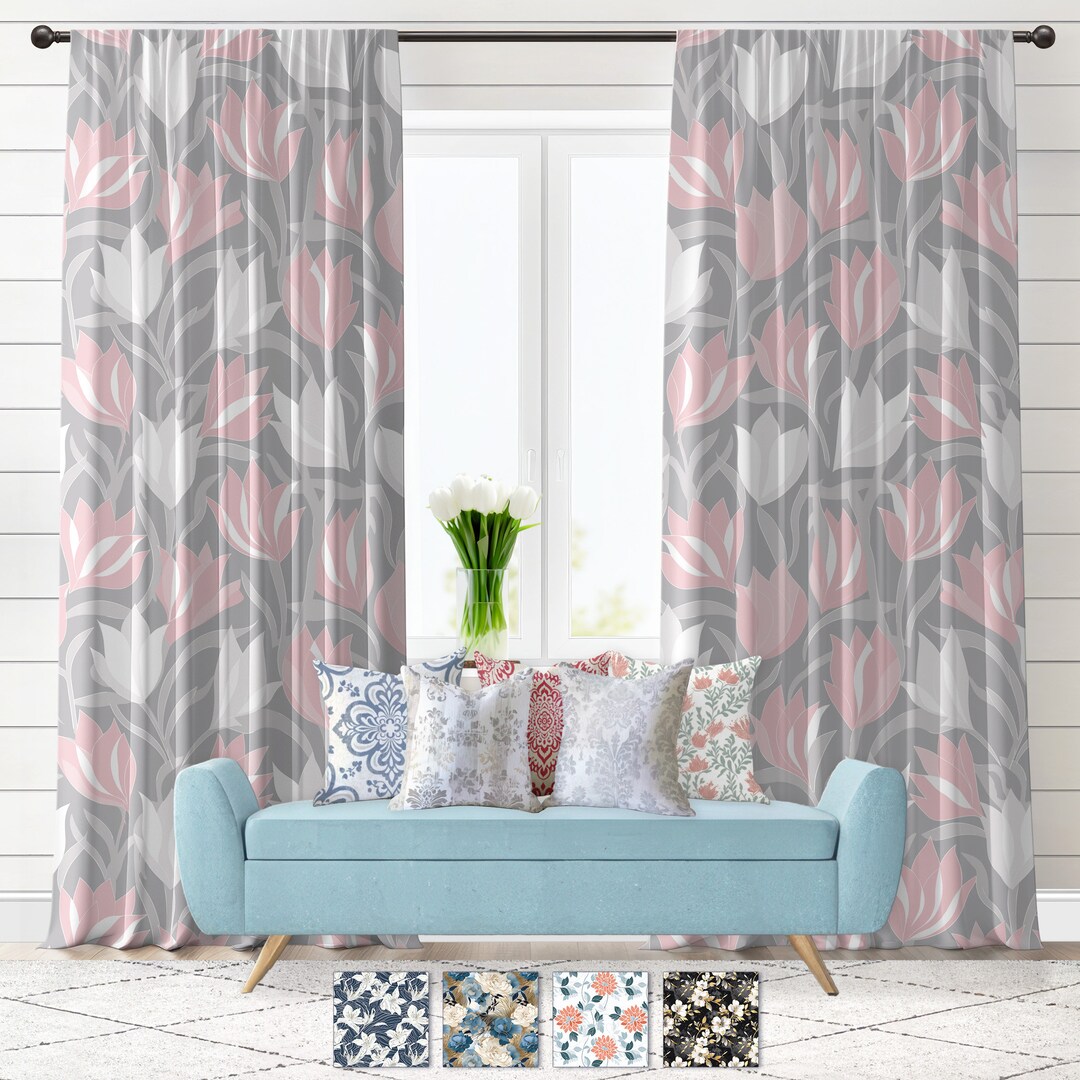 Cute Pink Tulip Flower Curtain Panel Custom Window Treatment Curtains ...