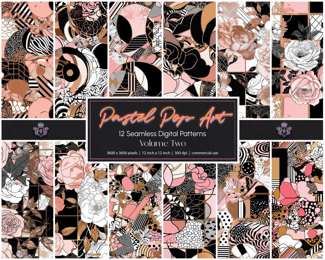 Pastel Pop Art Digital Paper Pattern, Seamless Chabby Chic, Bright Pink ...