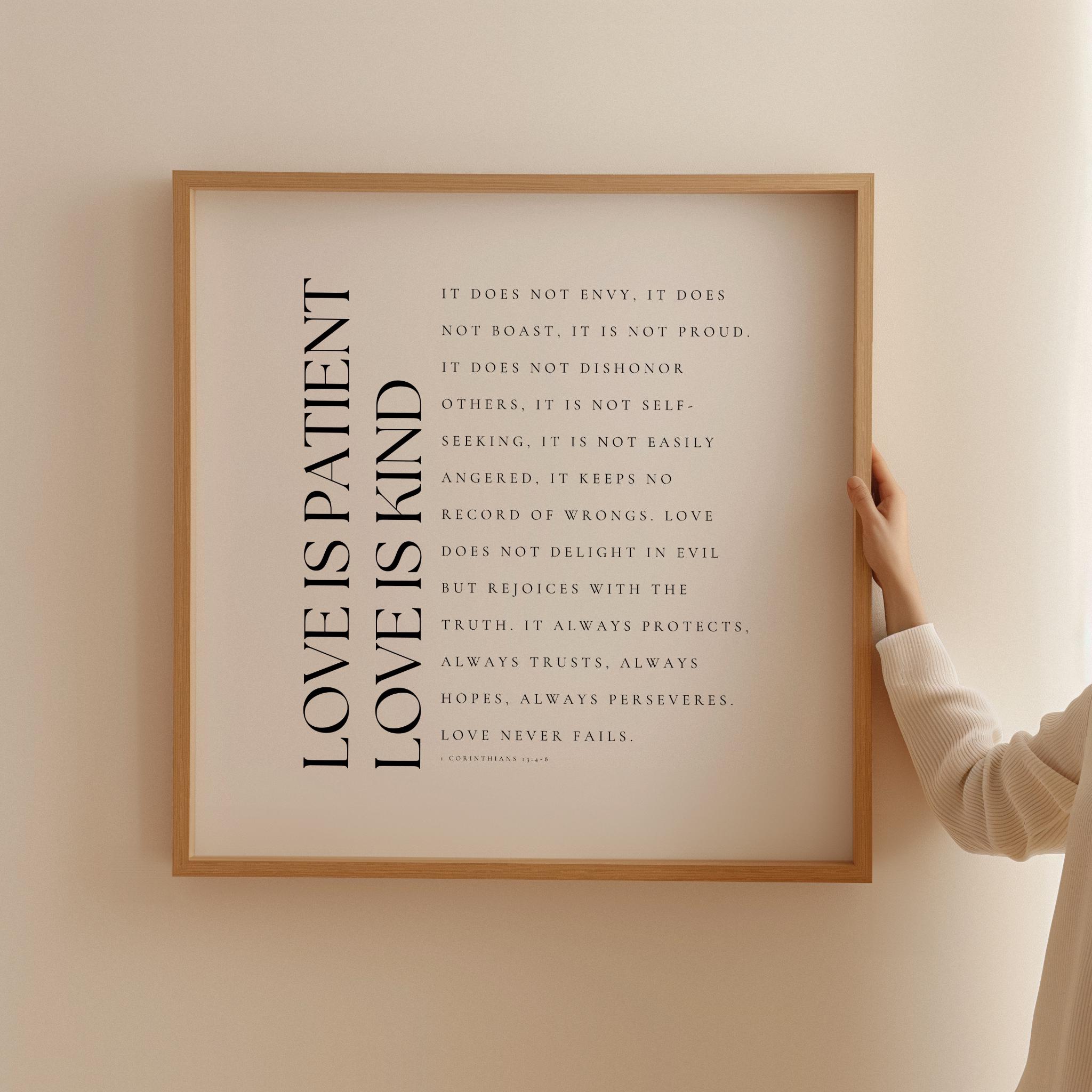 1 Corinthians 13:4-8, Love is Patient Love is Kind Wall Art, Love is ...