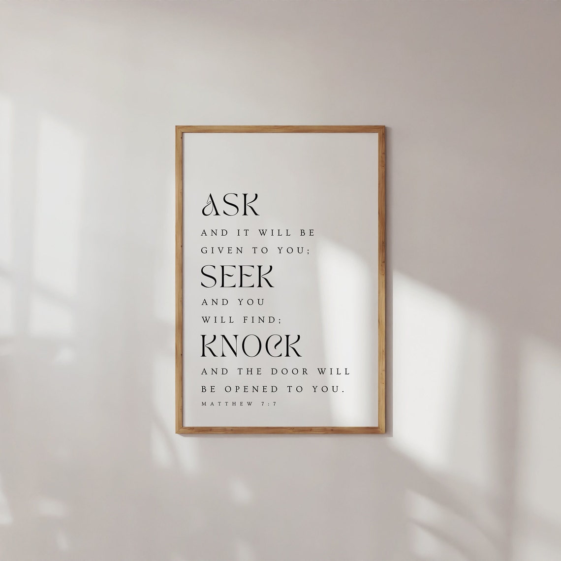 Matthew 7:7, Ask, Seek and Knock, Christian Printable, Bible Verse Wall ...