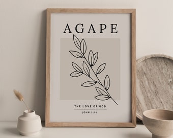 AGAPE Christian Typography Print Christian Modern Wall Art Agape ...