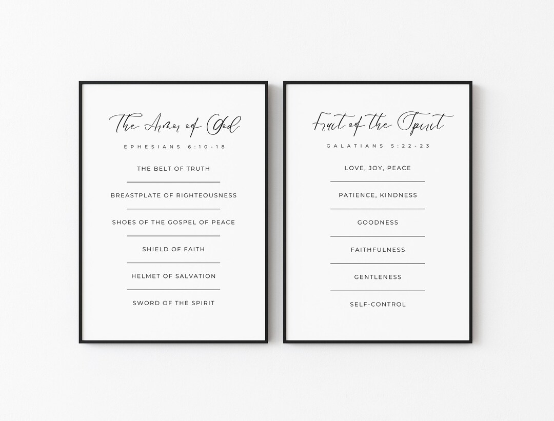 Set of 2 Bible Verse Wall Art, Fruit of the Spirit, the Armor of God ...