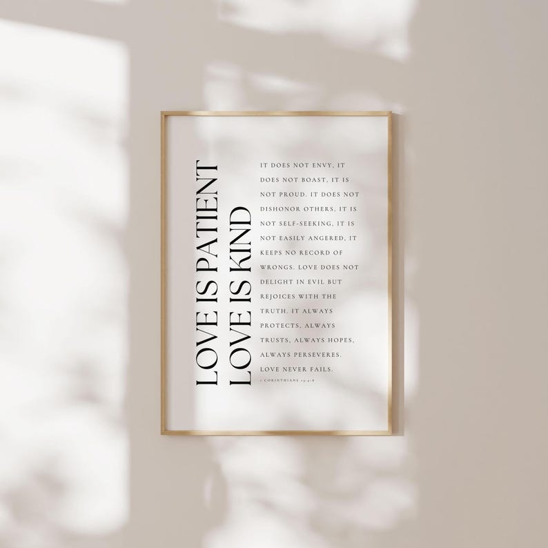 1 Corinthians 13:4-8, Love is Patient Love is Kind Wall Art, Love is ...