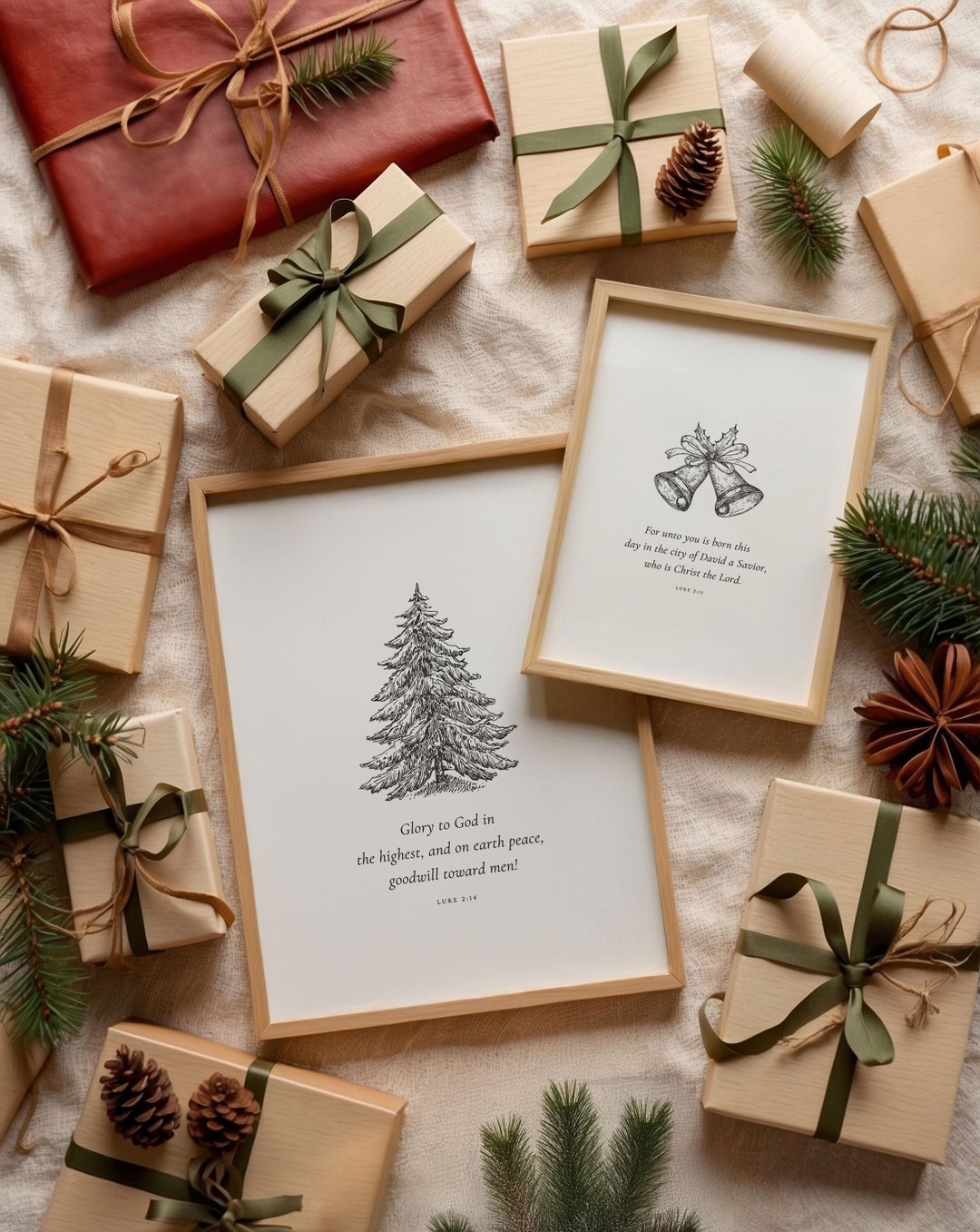 Set of 2 Christian Christmas Wall Art, Christmas Bible Verse Prints ...