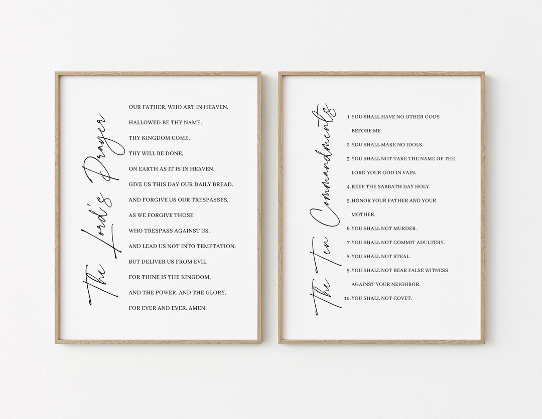 The Ten Commandments, the Lord's Prayer Wall Art, Set of 2 Bible Verse ...