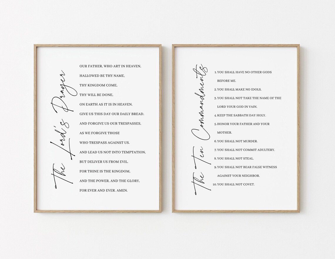 The Ten Commandments, the Lord's Prayer Wall Art, Set of 2 Bible Verse ...