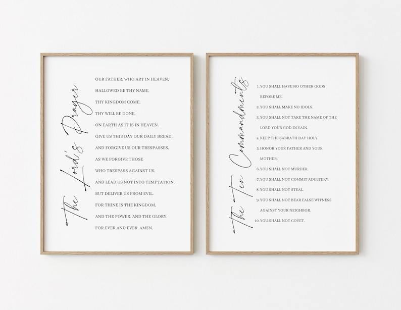 The Ten Commandments, the Lord's Prayer Wall Art, Set of 2 Bible Verse ...