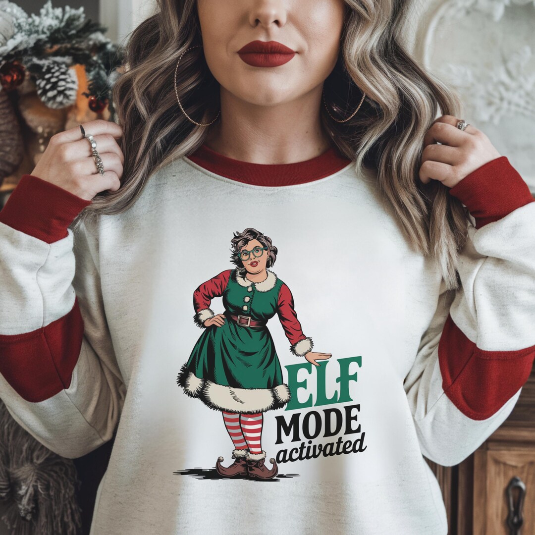 Elf Mode Activated Christmas PNG Retro Vintage Pin-up Holiday Art ...