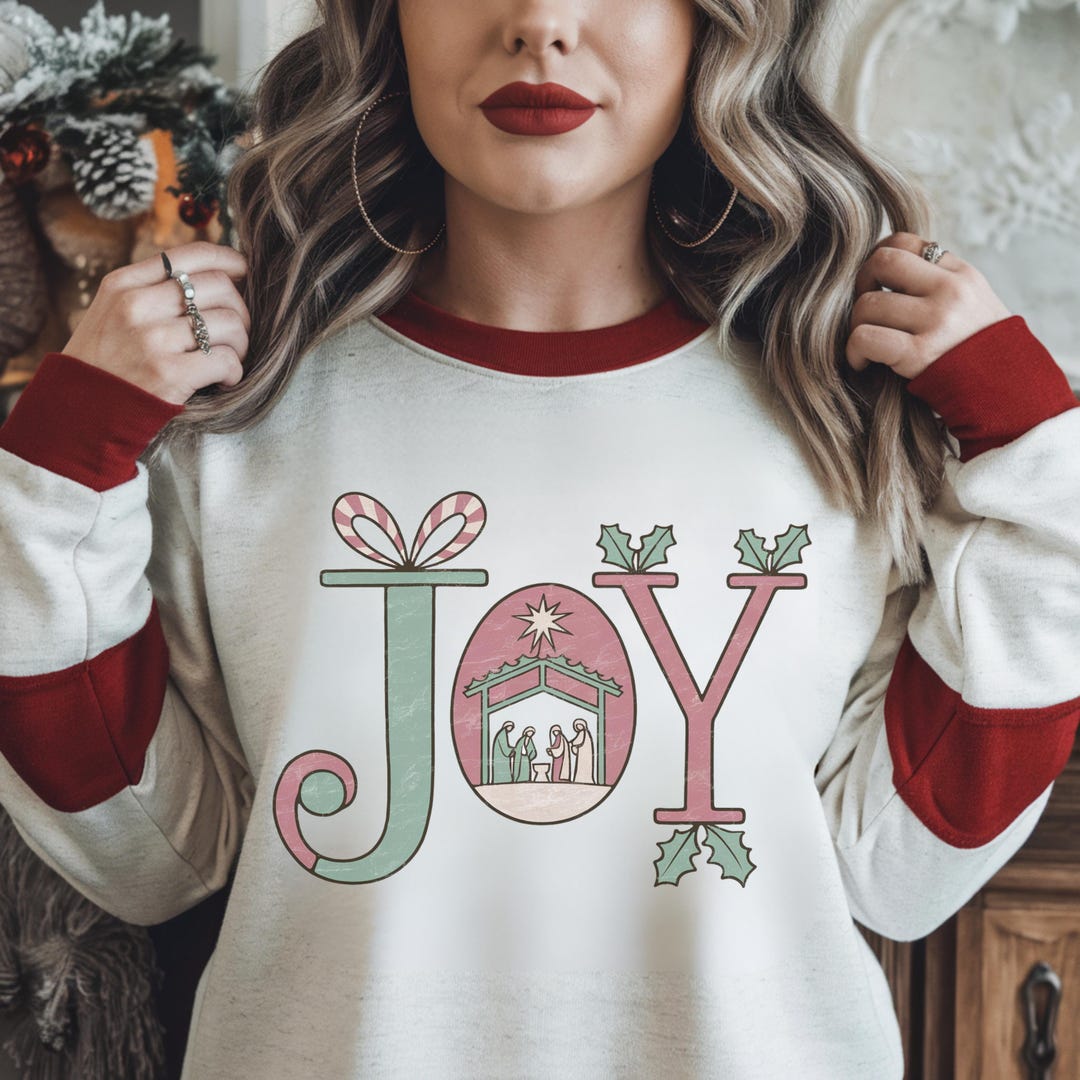 Joy Lettering Eccentric Maximalism Nativity Scene, Faith Based Holiday ...