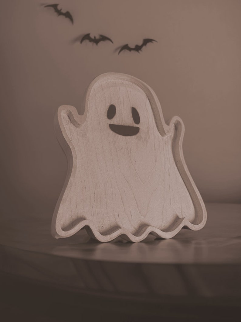 Handcrafted Spooky Ghost Shaped Wooden Tray Fall Decor Halloween and ...