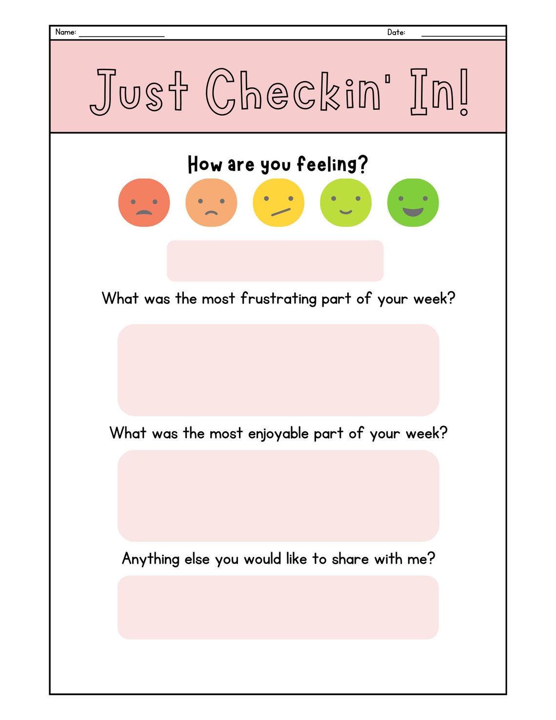 Student Wellbeing Check-in & Reflection Bundle (visuals, Emojis ...
