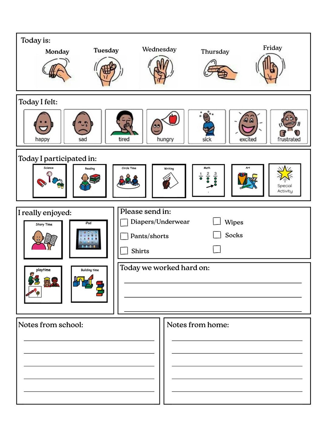 Daily Communication Sheets for Home and School- English Version - Etsy