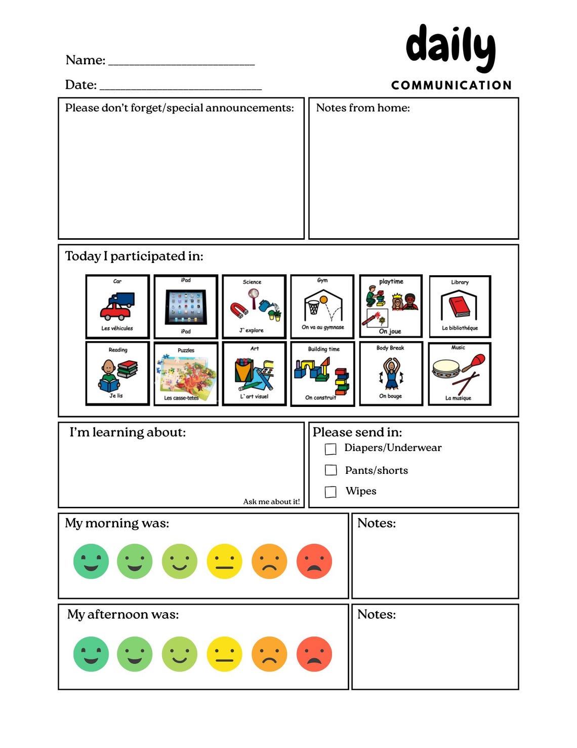 Daily Communication Sheets for Home and School (autism, Special ...